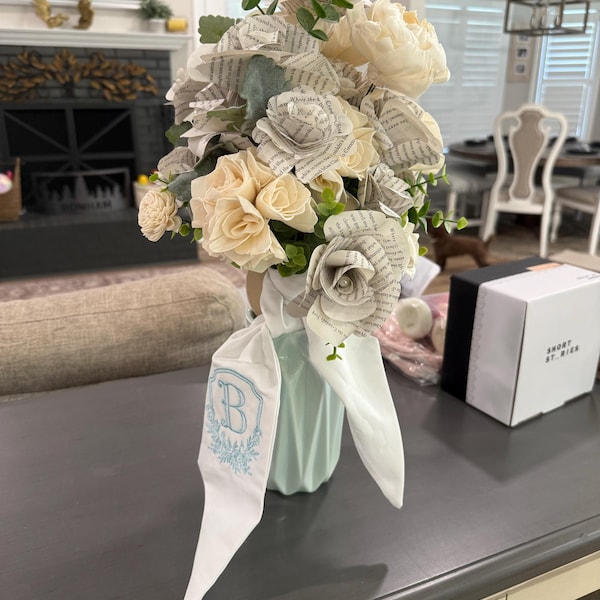 Hoco Custom Pink Toile Embroidered Bouquet Wrap Sash Bow Prom Bouquet ...