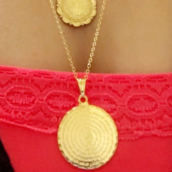 Large Gold Medallion Script Pendant Necklace, Father Prayer Pendant ...