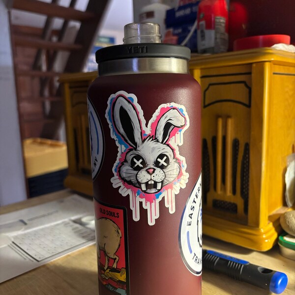 Psychedelic Graffiti Bunny Sticker | Edgy Street Art Rabbit Design ...