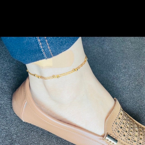Duo Bead Chain Anklet • Delicate Anklet • Fine Beaded Chain Anklet ...