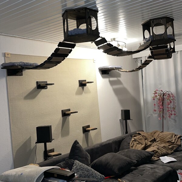 Handmade Ceiling Furniture Set for Cats, Wooden Cat Hexagon Houses, Cat ...