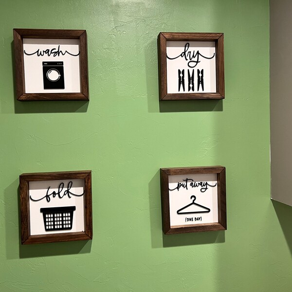 Laundry Sign Set, Modern Laundry Room Decor, Wash Dry Fold Put Away ...