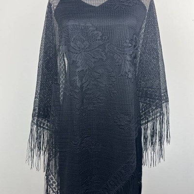 Black Sheer Transparent Poly Chiffon Georgette Shawlfashionable Dressy ...