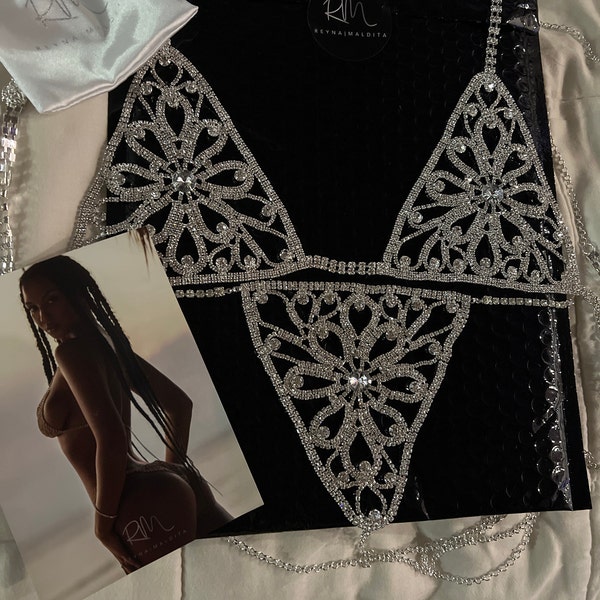 Reyna Burlesque Crystal Lingerie and Bodychain Set Golden ...