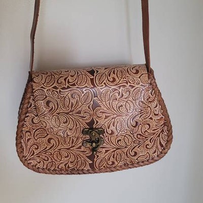 Leather Hand-tooled Embossed Mexican Floral Handbag / Handmade ...