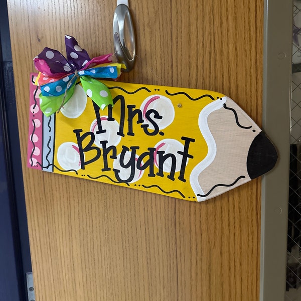 Monogrammed Teachers Pencil. Wooden Door Hanger. Teacher Appreciation ...