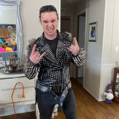 Men's Gothic Pyramid Black Studs Real Leather Punk Patches Handmade ...