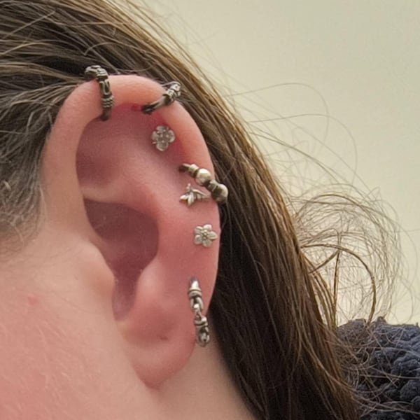 Tiny Flower Rook Hoop Earring • Flower Helix Hoop • Rook Earring ...