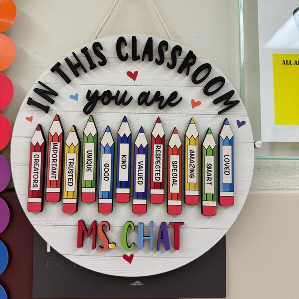 Personalized 3D Teacher Door Hanger, Custom Composition Notebook Door ...