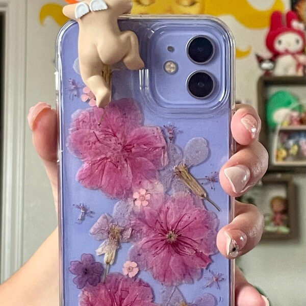 Dried Pressed Pink White Flower Phone Case for iPhone 16e 16 15 14 Pro ...
