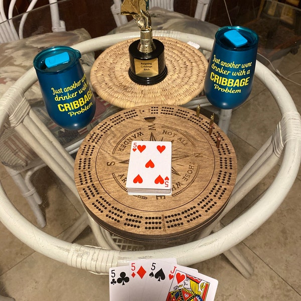 Round Cribbage Board With Storage. 4 Track 10.75 In. Personalized ...