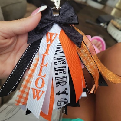 Cheer Ribbon Zipper Pull Charm With Pom Pom Tag, Embroidered Cheer Name ...