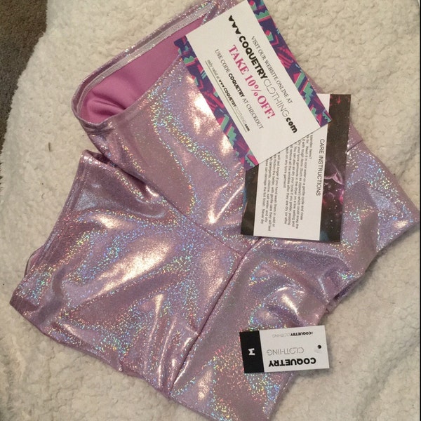 High Waist Shorts in Lilac Holographic Spandex 150951 - Etsy