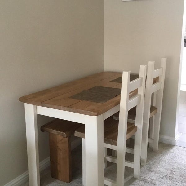 Rustic, Farmhouse Dining Table and 4 Chairs 800 X800 in White Cream or ...