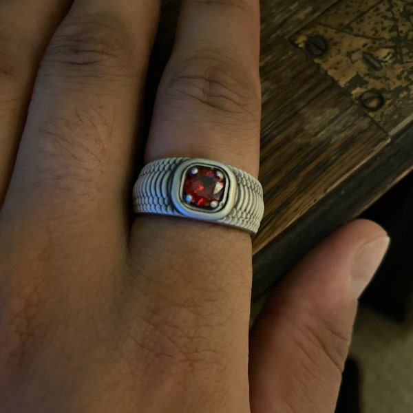 Round Gemstone Man Rings, Sterling Silver Signet Men Rings, Wedding ...