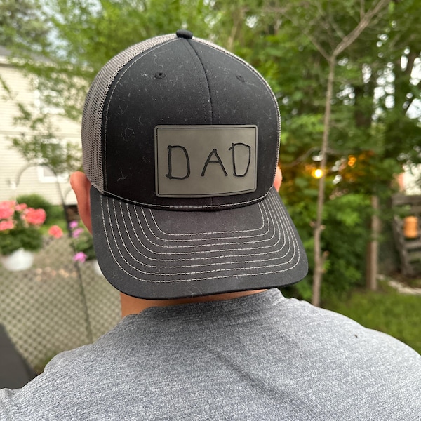 Custom Leather Patch Hat for Father's Day-engraved With 'dad' Writing ...