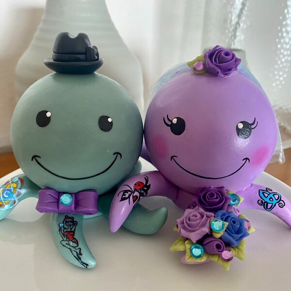 Octopus Wedding Cake Topper Figurines, Tattooed Rockabilly Alternative ...