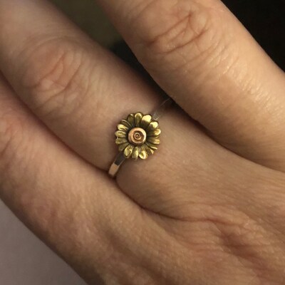 Sunflower Ring, Stack Ring, Flower Stack Ring, Flower Ring, Silver Stack Ring, Sunflower Stack ...