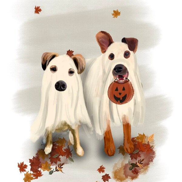 Custom Fall Pet Portrait, Ghost Decor, Fall Decor, Halloween Wall Art ...