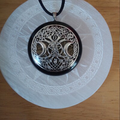 Orgone Pendant Necklace Silver Tree of Life Pentacle, Black Tourmaline ...