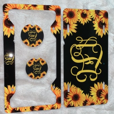 Sunflower License Plate Frame, Monogrammed License Plate, Personalized ...