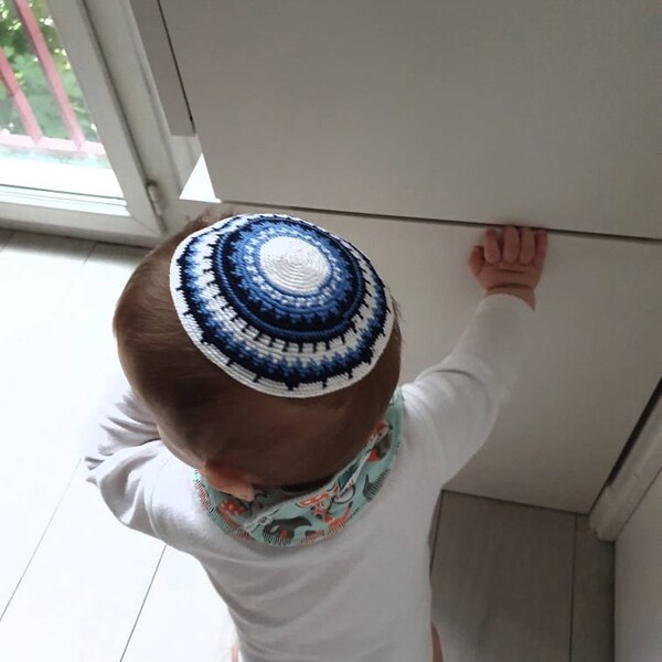 Knitted Kippah 14cm Super Patterns Design Jewish Hand Knit Yamakah ...