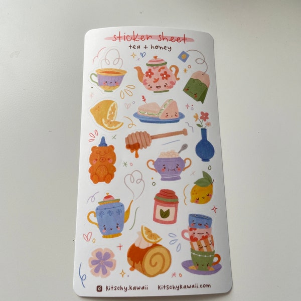 Tea Honey Sticker Sheet Tea Stickers Kawaii Stickers Cute Stationery ...