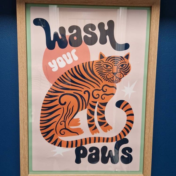 Tiger Wash Your Paws Bathroom Print, Fun Toilet Wall Art, Funny Poster ...