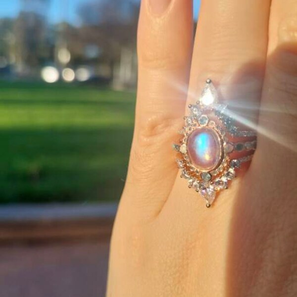 Infinity Twist Engagement Ring Set Rose Gold Engagement Ring Halo Round ...