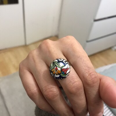 Black Ceramic Tile Ring Hand Painted Artisan Ring Handmade - Etsy