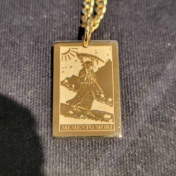 14K Solid Gold Memento Mori Tarot Card Pendant, Gold Amor Fati Necklace ...