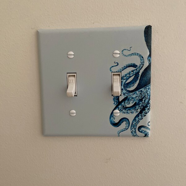 Vintage Blue Octopus Illustration, Switch Plate Cover, Wall Plate, Home ...