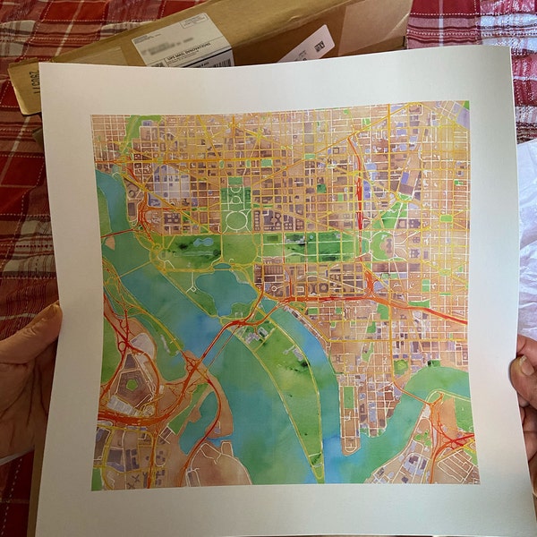 DC Watercolor Map Canvas National Mall, Washington, DC | Watercolor DC ...