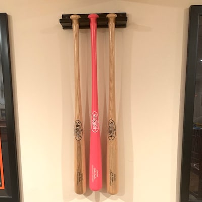 3 Bat Vertical Wall Mount Baseball Bat Rack Display for Full Size Bats ...