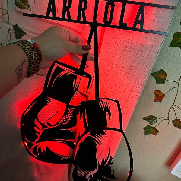 Custom Boxing Gloves Metal Wall Art With LED Light Personalized Boxer ...