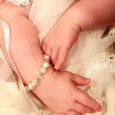 BABY GIRL Pearl Bracelet Hand Stamped Sterling Silver Charm - Etsy