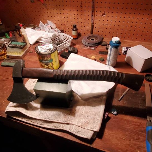 Hand-forged Viking Axe With Hammer Poll – Walnut Handle, Leather ...