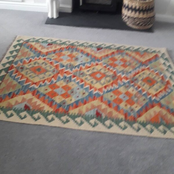 Handmade Kilim Rug, Artisan Afghan Turkish Aztec Natural Wool Kilim Rug ...