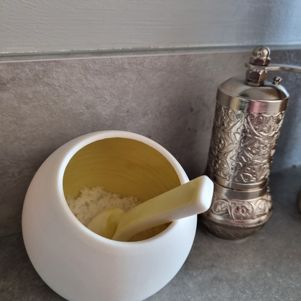 Handmade Porcelain Salt Pig With Ceramic Spoon - Etsy