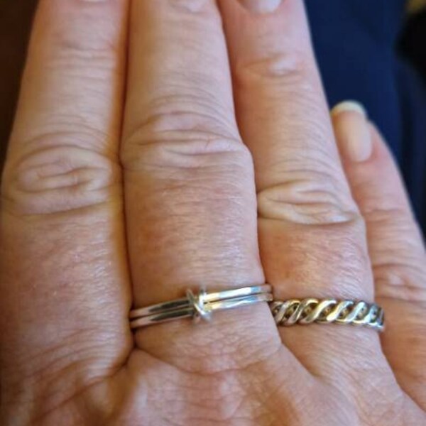 Sterling Silver Double Fidget Ring: Handmade Knot Bead Spinner Anxiety ...