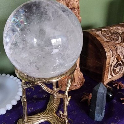 Large Crystal Ball Display Stand, Brass Sphere Holder, 2 Sizes, See ...