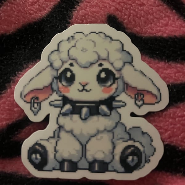 Goth Lamb Sticker - Holographic Lamb Sticker, Cute Pixel Art Punk Lamb ...