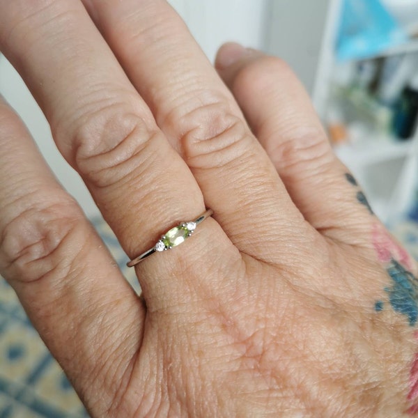Natural Peridot Ring in Sterling Silver, Genuine Green Periot Ring ...