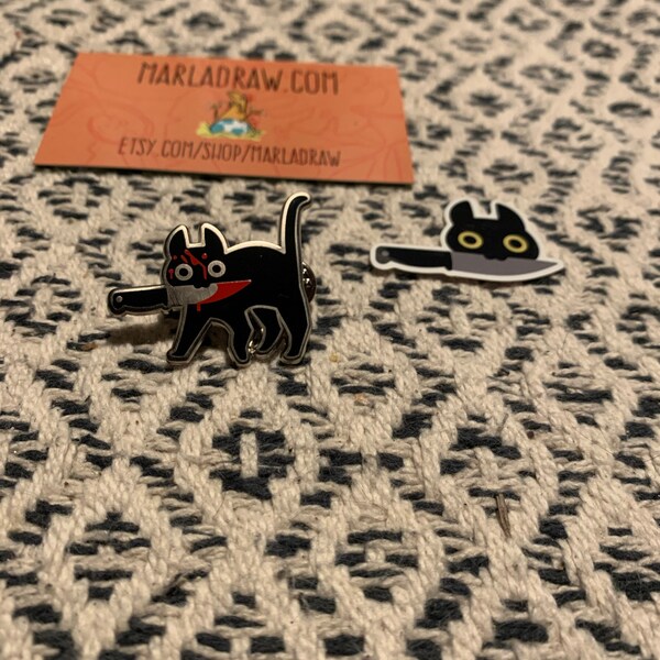 Bloody Black Knifecat Enamel Pin - Etsy