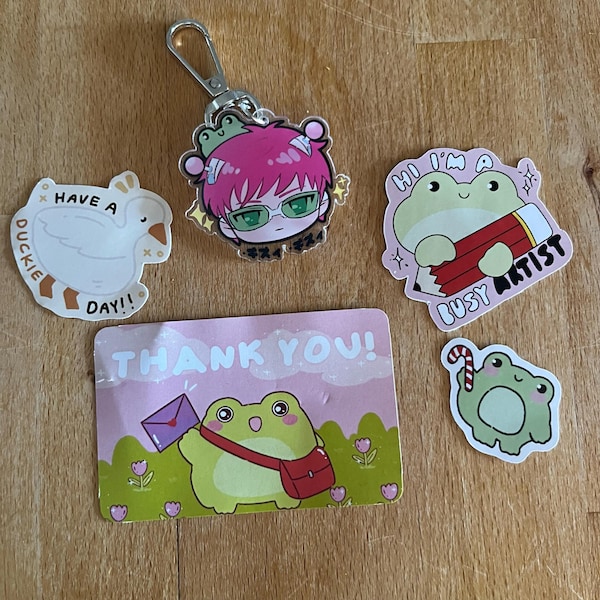 Cute Pink Psychic Boy Keychain With Frog Hat | Anime Acrylic Keychain ...