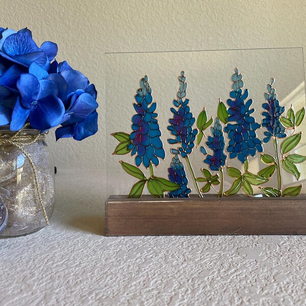 Texas Bluebonnet Suncatcher Window Hanging, Wildflower Stained Glass - Etsy
