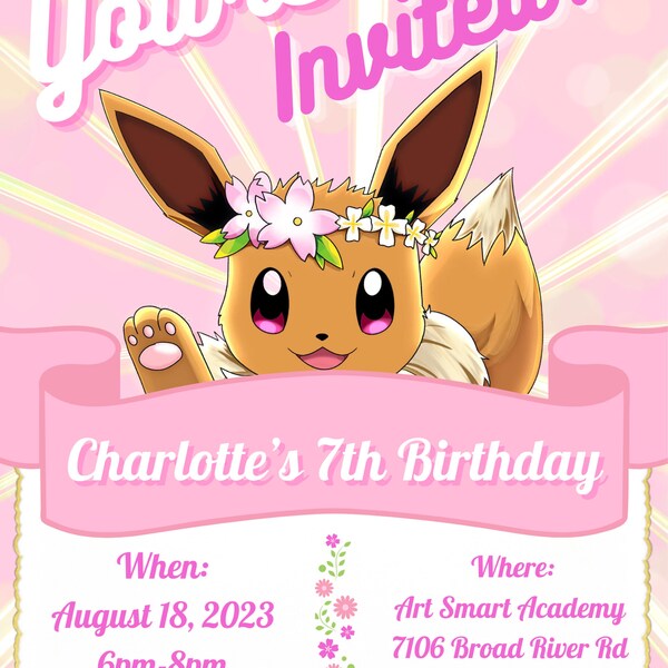 Eevee Custom Birthday Invitation, Personalized Eevee Inviation, Eevee ...