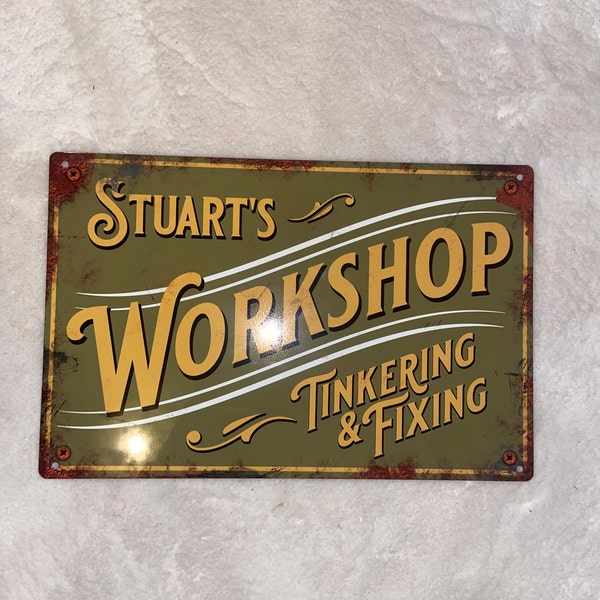 Personalised Workshop Sign Metal Wall Door Decor Accessory, Garage ...