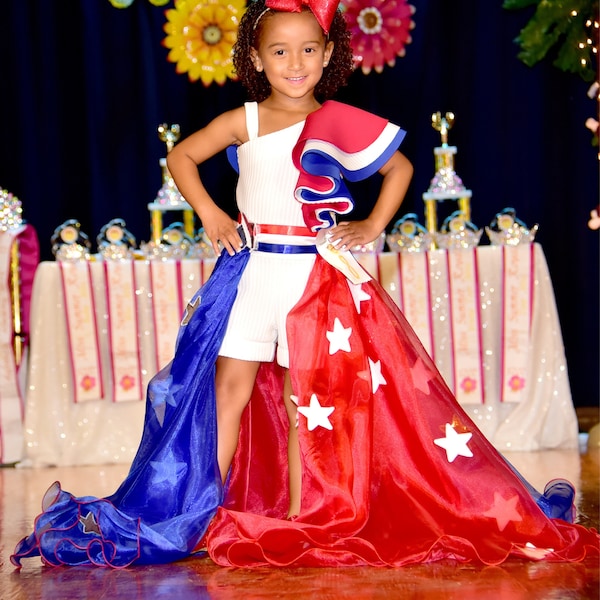 Red White Blue Wear With Cape Pageant Fun Fashion Girls Patriotic ...