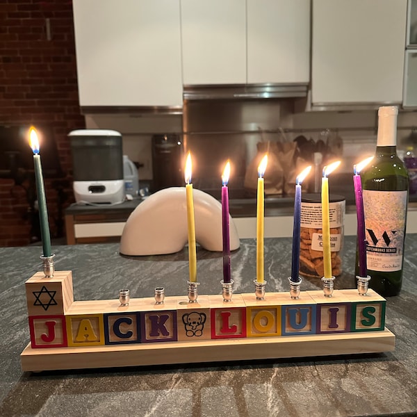 Child's Wooden 11 Block Menorah for Longer Names, Children's Alphabet ...
